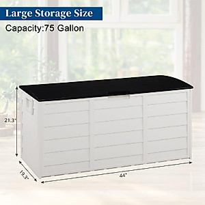 VINGLI 75 Gallon Resin Outdoor Deck Box, 75 Gallon Patio Storage Box with Side Handles, Lockable Storage Containers for Patio Furniture Cushions, Pool Accessories, Garden Tools, White