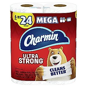 Charmin Ultra Strong Toilet Paper, 6 Mega Rolls = 24 Regular Rolls, 6 Count