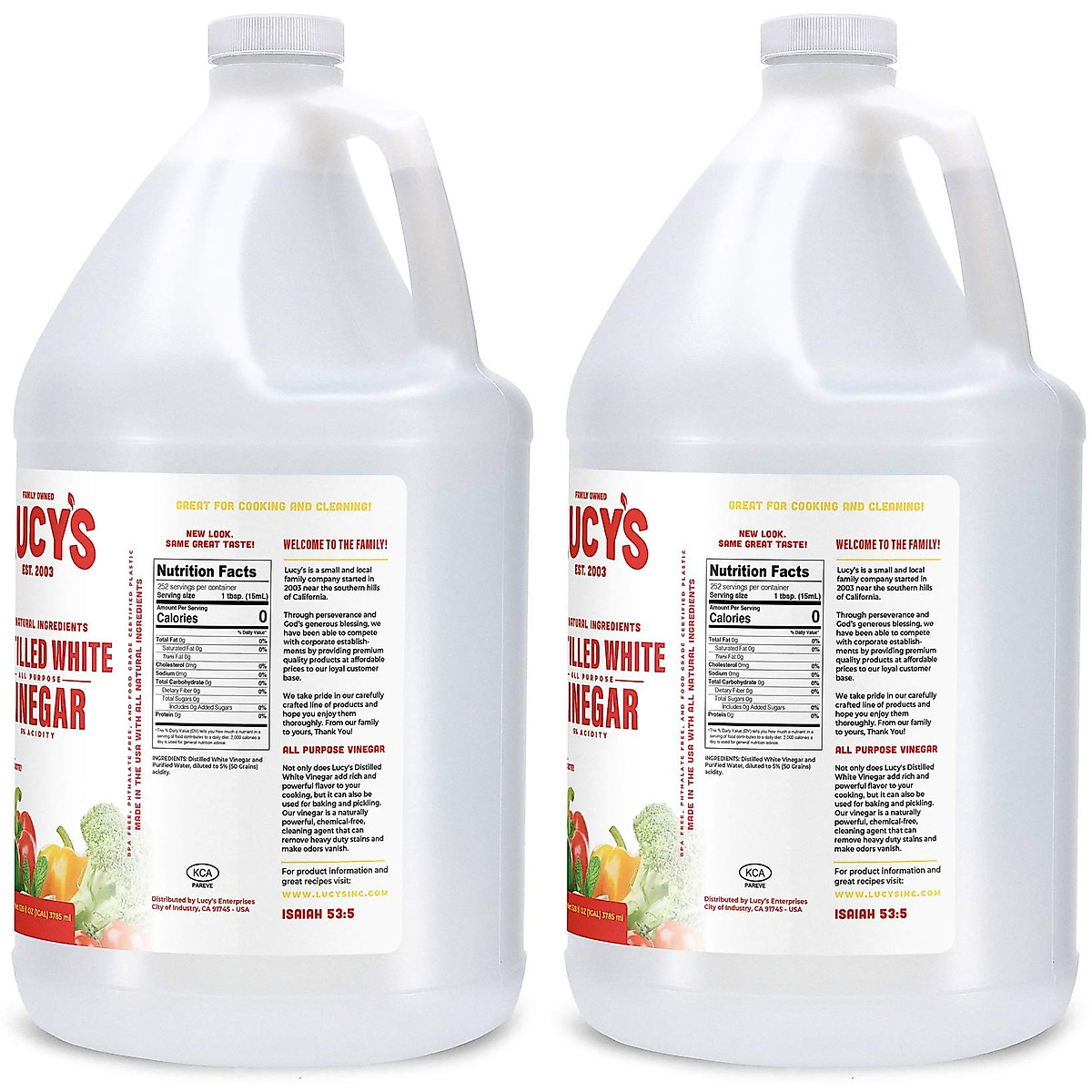 Lucy's Family Owned - Natural Distilled White Vinegar, 1 Gallon 128oz. (Pack of 2)