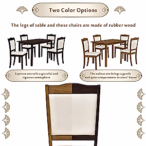 Origeture Dining Table Set for 4 Small Spaces, Solid Wood Dining Set with 4 Chairs, 5 Piece Kitchen Table Set for Apartment, Rectangle Breakfast Table and Chairs (Dining Table Set for 4, Walnut)