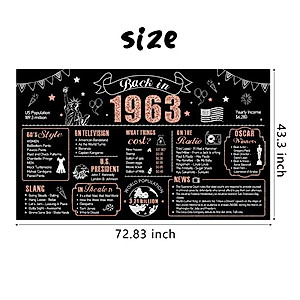 Large 60th Birthday Banner Backdrop Decorations for Women, Rose Gold Back in 1963 Happy 60 Birthday Sign Poster Party Supplies, Sixty Bday Photo Background Decor for Outdoor Indoor