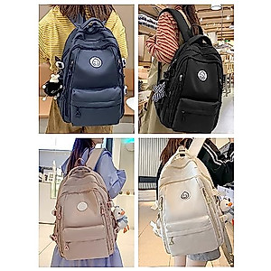 Romlvy Kawaii Backpack with Cute Accessories Classic Multi Pockets Large Capacity Daypack Practical Aesthetic Backpack (Black)