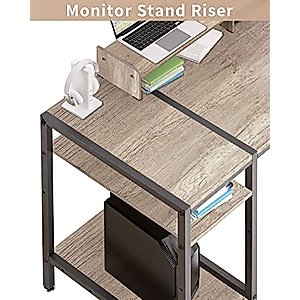 MINOSYS Computer Gaming Desk - 47" Home Office Desk with Storage, Writing Desk with Monitor Stand, Modern Simple Study Corner Table, Adjustable Storage Space, Gray