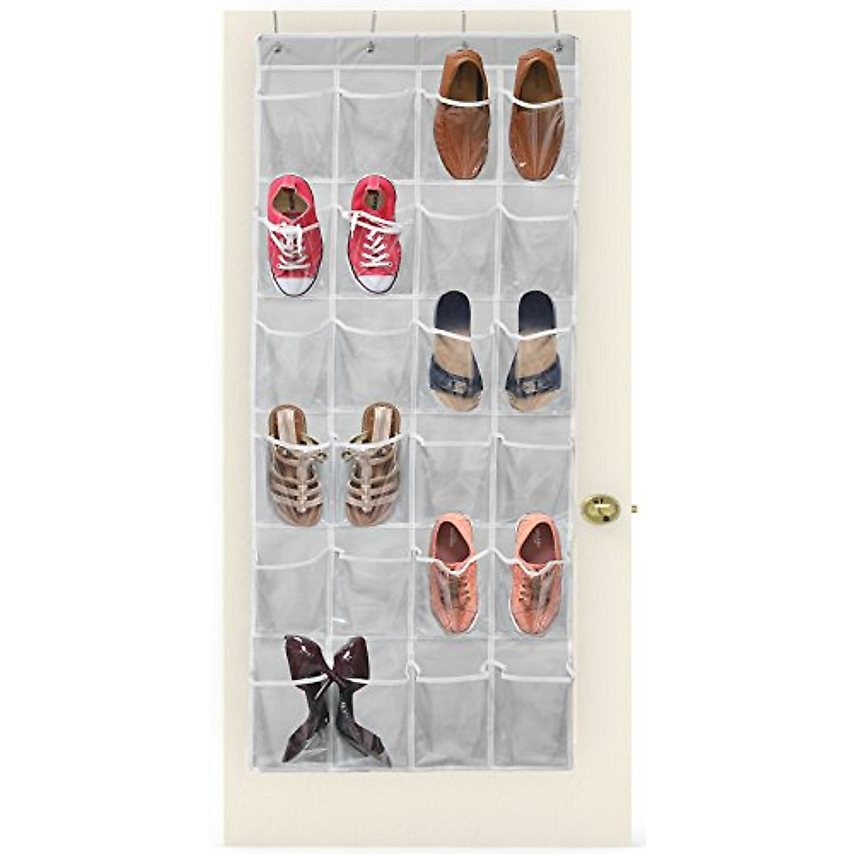 Simple Houseware 24 Pockets Large Clear Pockets Over The Door Hanging Shoe Organizer, Gray (56" x 22.5")