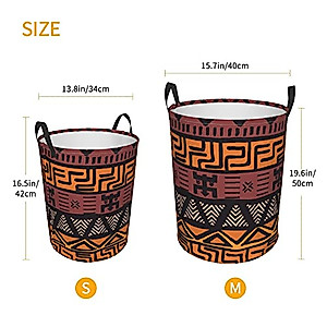 African Mud Cloth Tribal Round Waterproof Storage Box Organizer Round Laundry Basket Portable Dirty Clothes Bag With Handle Suitable For Bedroom, Books, Toy Medium