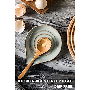 LAUCHUH Spoon Rest, 5" Large Spoon Holder for Stove Top Ceramic Spoon Rest Spatula Rest for Kitchen Utensils, Ladle, Coffee Spoons, Cooking spoons, Spatula, Tongs, Thanksgiving Day, Unique Gray