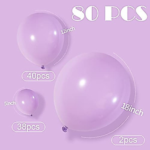 Pastel Purple Balloons - 80Pcs 18/12/5 Inch Maca Purple Latex Balloons Different Sizes Light Purple Helium Balloon Garland for Graduation Birthday Valentines Day Anniversary Theme Party Decorations