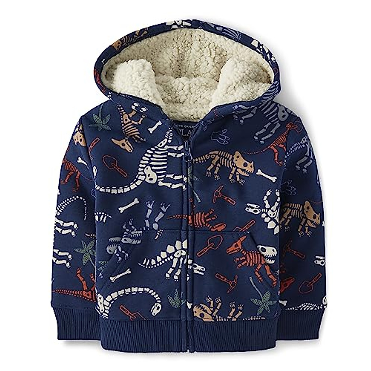 The Children's Place,and Toddler Long Sleeve, Sherpa Lined, Zip-Front Hoodie Sweatshirt,TIDAL,2T