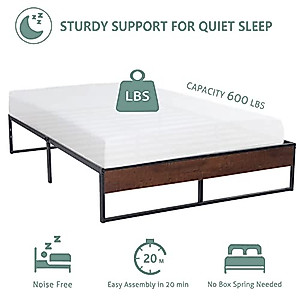 SHA CERLIN 14'' Twin Size Metal Platform Bed Frame with Rustic Wood & Reverse Holes/Ample Under-Bed Storage Space/Mattress Foundation/No Box Spring Needed/Easy Assembly/Noise Free, Metal Slats