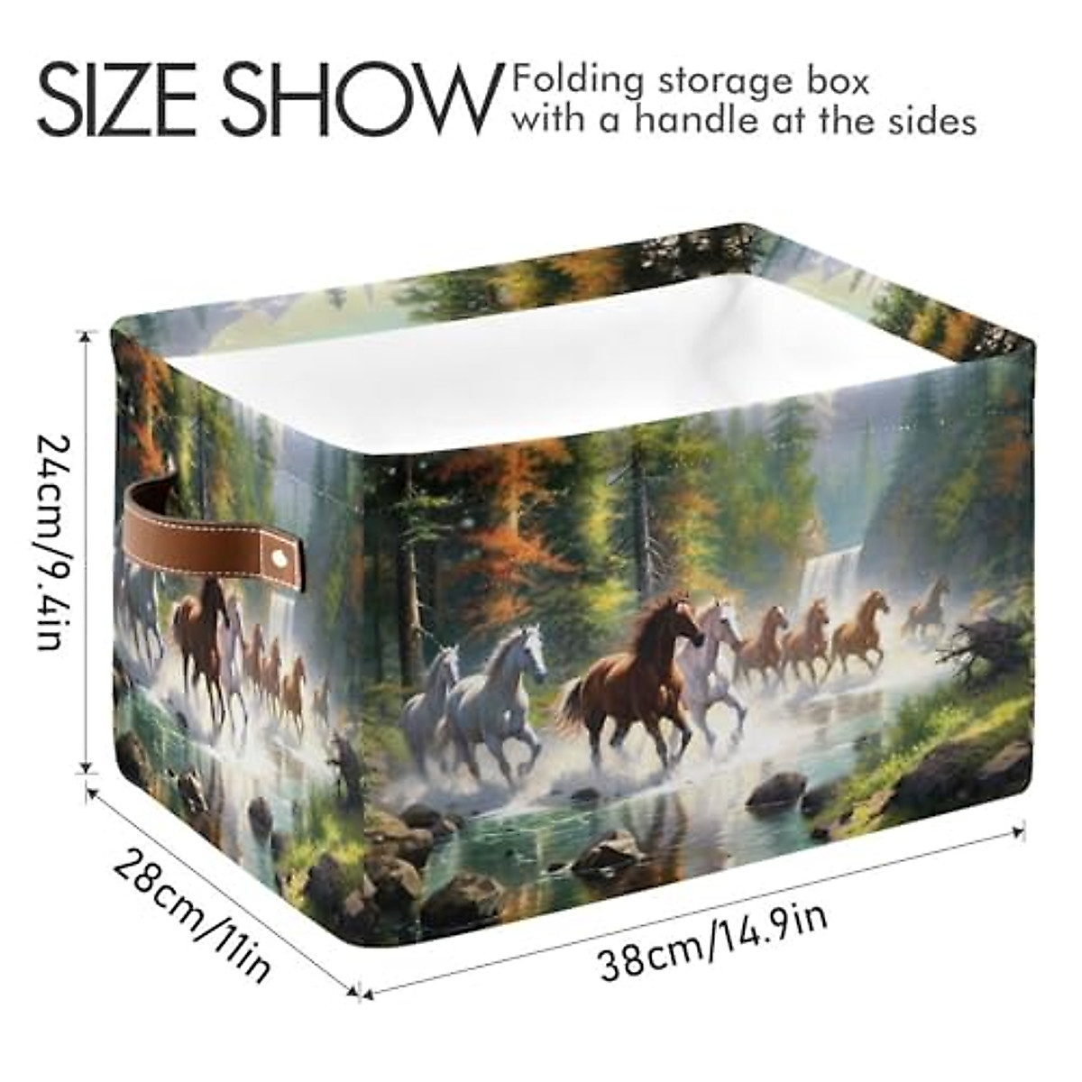 STAYTOP Large Storage Basket Collapsible Toy Storage Bins Waterproof Laundry Basket with Handle.Used for Home Closets, Offices, Bedrooms, Kids Toy and Gift Baskets-Running Horses（Rectangular）1PCS