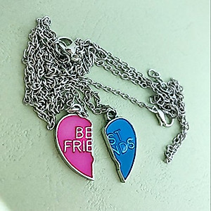 MA&SN BFF Best Friends Necklaces for 2 Friendship Gifts Enamel Pink Blue Heart Charms Best Friend