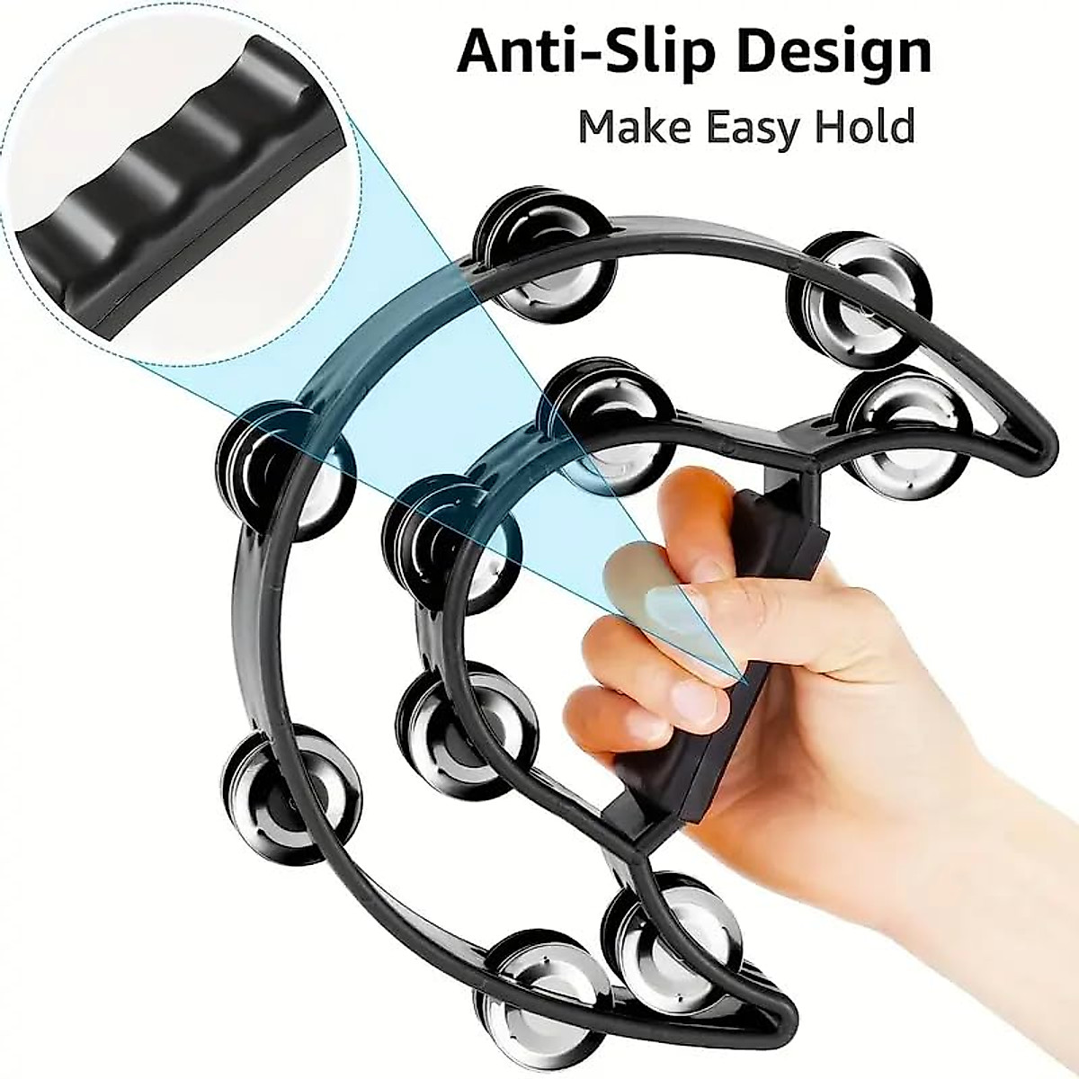 HLMOptimo Double Row Tambourine, Half-Moon Musical Tambourine Hand Held for Kids, Adults, Party, KTV 4 colors (9 inch, Pack of 4)