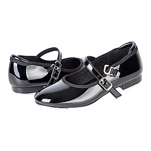 Linodes Economy Unisex-Child Easy Slide Buckle Tap Shoe for Girls and Boys Maryjane Dance Flat-Black Patent-2M-Little Kid