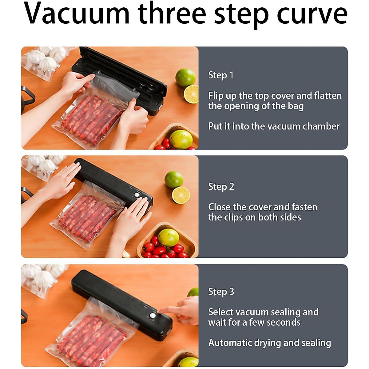 Vacuum Sealer - Automatic Food Vacuum Sealer with LED Indicator, Food Vacuum Sealer for Food Preservation Airtight Packaging System, Compact Design (Black)