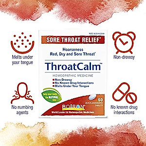Boiron ThroatCalm Tablets for Pain Relief from Red, Dry, Scratchy, Sore Throats and Hoarseness - 120 Count (Pack of 2)