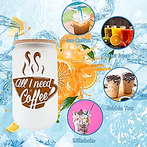 ZONEGRACE 4 Pack Frosted Sublimation Glass Blanks With Bamboo Lid,16 OZ Sublimation Beer Can Glass Cups,Drinking Glasses Jars Mugs Tumblers With Straw,Ideal for Whiskey,Iced Coffee,Juice,Soda,Water