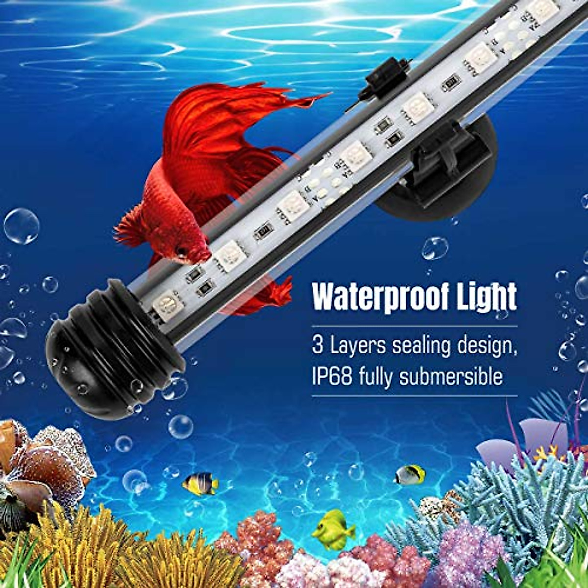 iKefe 11" Color Changing LED Fish Tank Aquarium Submersible Light with Remote/Colored Aquarium LED Tank Lights Fixture for Underwater Decorations, Plant Grow, Saltwater Freshwater Fish, KR5011