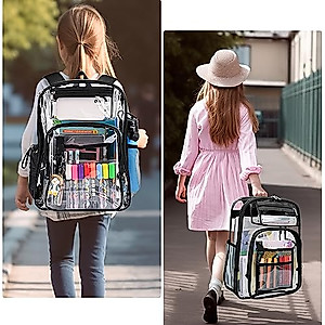 IvyH Clear Backpack Stadium Approved See Through Bookbag for School Heavy Duty PVC Transparent Backpack with DIY Stickers, Waterproof, Black