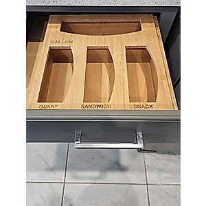 Ziplock Bag Storage Organizer and Sandwich Bag Organizer for Kitchen Drawer - Bamboo Organizer for Sandwich Bags and Ziplock Bag Holder - Plastic Baggie Storage - Zip Lock Bag Organizer