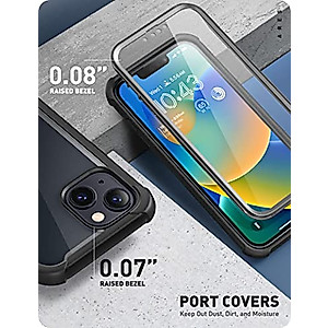 i-Blason Ares Series Designed for iPhone 14 Case 6.1 inch (2022)/iPhone 13 Case 6.1 inch (2021), Dual Layer Rugged Clear Bumper Case with Built-in Screen Protector (Black)