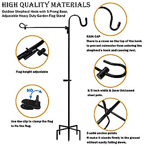 Garden Flag Stand, Adjustable Heavy Duty Flag Pole Holder with American Flag, 65inch Shepherds Hook for Hanging Flag, Bird Feeder, Solar Lights, Plant Hanger etc, Outdoor Garden Yard Flag Pole Kit