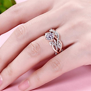 Jeulia Twist Two Tone Round Cut Sterling Silver Ring Set Cubic Zirconia CZ Eternity Engagement Anniversary Wedding Band Ring Set with Jewelry Gift Box for Her (9)