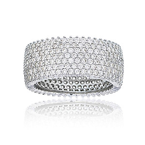 Sterling Silver 7 Row Pave Milgrain Cubic Zirconia Eternity Band Ring