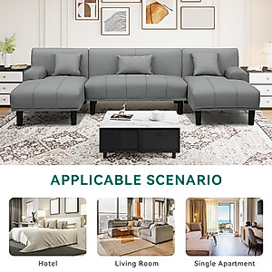 YITAHOME Sectional Couches for Living Room, U Shaped Sofa Faux Leather Modern Modular Couch with USB & Type C Charging Ports Double Chaise and Comfy Upholstered, Dark Grey