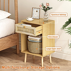 Koifuxii Natural Rattan Boho Nightstand - 24" High, 16.82" x 4.89" x 20.02" Light Wood Bedside Table - Bedroom, Living Room