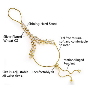 Mytys Fashion Cubic Zirconia Chain Silver Bracelet Cluster CZ Palm Chain Bracelet with Ring Hand Harness Bangle Style 2