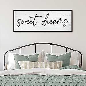 GraceView Sweet Dreams Wall Decor - 42”X15”Sweet Dreams Framed Wall Decor for Bedroom Wall Decor Above Bed for bedroom Aesthetic And Minimalist Wall Art Canvas (Black)