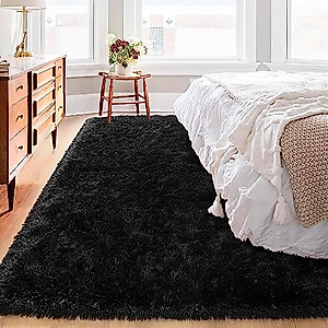 Vasofe Super Soft 5x7 Black Fluffy Area Rug for Bedroom, Large Fuzzy Living Room Rug, Shag Plush Nursery Rug for Kids Dorm Classroom Teen Shaggy Furry Throw Carpet, Indoor Home Decor Floor Mat