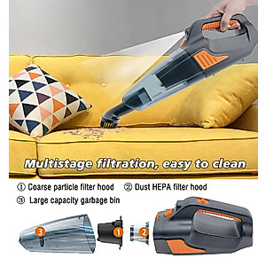 Fedemer Handheld Vacuum Cleaner, 16000PA Powerful Suction Cordless Rechargeable, for Car Home Office Cleaning with LED Light GV03 Black/Orange