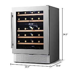 WINEBOSS 24Inch Wine Cooler Refrigerator, 46 Bottle Dual Zone Built-in Under Counter Freestanding Wine Fridge Cooler with Upgrade Compressor Tempered Glass Door Lock, Wine Cellar for Kitchen Bar
