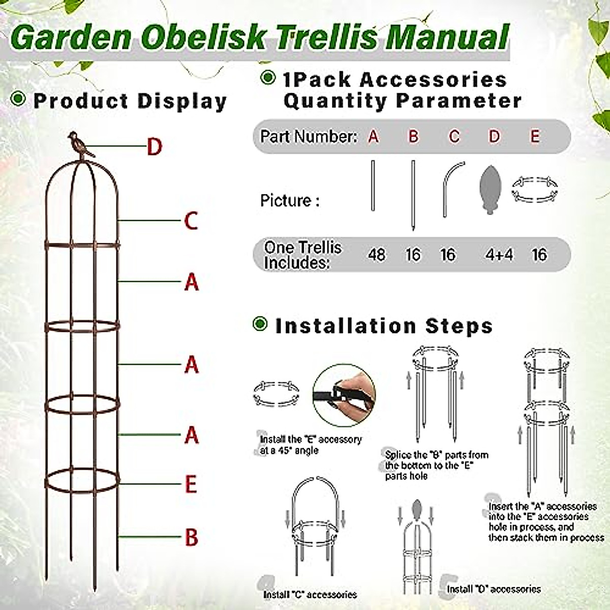 4 Pack 6 ft Garden Obelisk Trellis for Climbing Plants Outdoor Rustproof Rose Trellis for Pots Tall Tower Plant Trellis Metal Garden Trellis for Outdoor Indoor Vines Flower Plants Support (Brown)