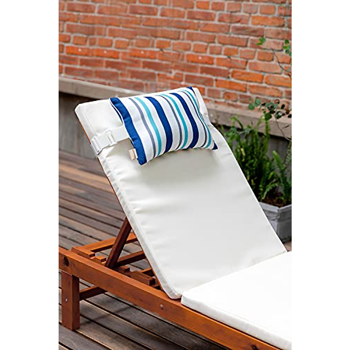 Chaise Lounge Head Resting Pillows, Blue Decorative Oudoor Patio Pillow with Insert & Adjustable Elastic Stripe for Recliner,Beach Chair,Office Chair Neck or Lumbar Attachment,Waterproof 2 Pack