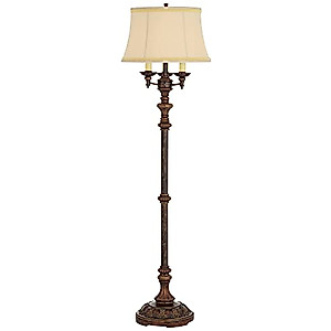 Barnes and Ivy Traditional Italian Standing Floor Lamp Candelabra Style 4-Light 64.5" Tall Bronze Brown Gold Bell Shade with Trim Decor for Living Room Reading House Bedroom Family Home