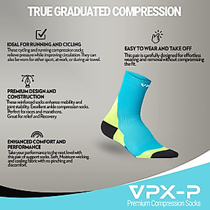 VPX4U Compression Cycling Socks For Men and Women - Performance Bike, Running & Mountain Bike Socks - Medias para Bicicletas-20-30 mmHg, Mid-Cut (Carolina Blue, Large-4)