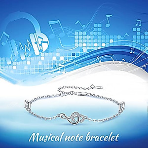 lotus & leaf Musical Note Bracelet Sterling Silver Music Themed Jewelry Adjustable Bracelet Musical Note Christmas Stocking Stuffers Gift for Women
