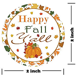 Happy Fall Y'all Stickers,2 Inch Pumpkin Autumn Floral Thank You Labels,Thanksgiving Stickers for Party Favors Envelope Seals & Goodie Bags(500 Total Labels)