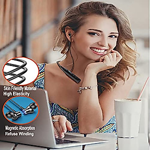 HORNORM Neckband Bluetooth Headphones with TF Card Slot 100 Hours Playtime Neck Bluetooth Earphones with Microphone Around The Neck Earbuds Magnetic Earphones Compatible with Cellphones,PC,Tablet