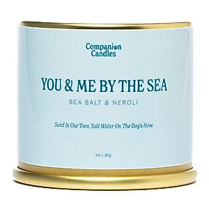 Companion Candles Pet Safe Wood Wick Candle - “You & Me by The Sea” Sea Salt & Neroli, Coconut Soy Wax Scented, Over 50 Hr Burn Time, Non-Toxic, Women-Owned, Made in USA (3 oz.)