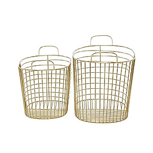 CosmoLiving by Cosmopolitan Metal Round Storage Basket with Handles, Set of 2 20", 17"W, Gold