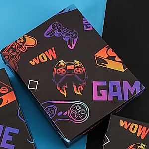 U'COVER Gaming Wrapping Paper Birthday Gift Wrapping Paper for Boys Kids Girls Men 3 Large Sheet Video Game Wrap Paper with Cut Line for Holiday Game Lover 27inch x 39inch (MULTICOLOR)