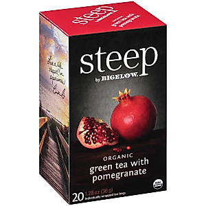 steep by Bigelow Organic Green Tea with Pomegranate, Caffeinated, 20 Count (Pack of 6), 120 Total Tea Bags