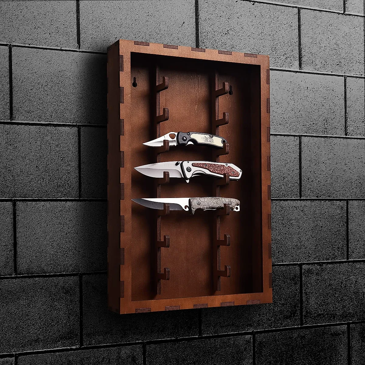 pocket knife display Stand - Knife Showcase for Collections -Pocket Knife Shelf - rustic knife barn Military Folding Knife Shadow Box Wall Cabinet