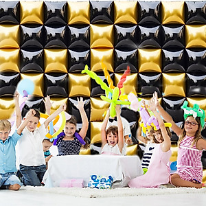 Palksky Black Gold Balloon Backdrop Wall, 25PCS Double Sided Square Foil Balloons, Aluminum Foil Balloons for New Year,Graduation,Birthday,Anniversary,Baby Shower,Retirement Party Decoration Supplies