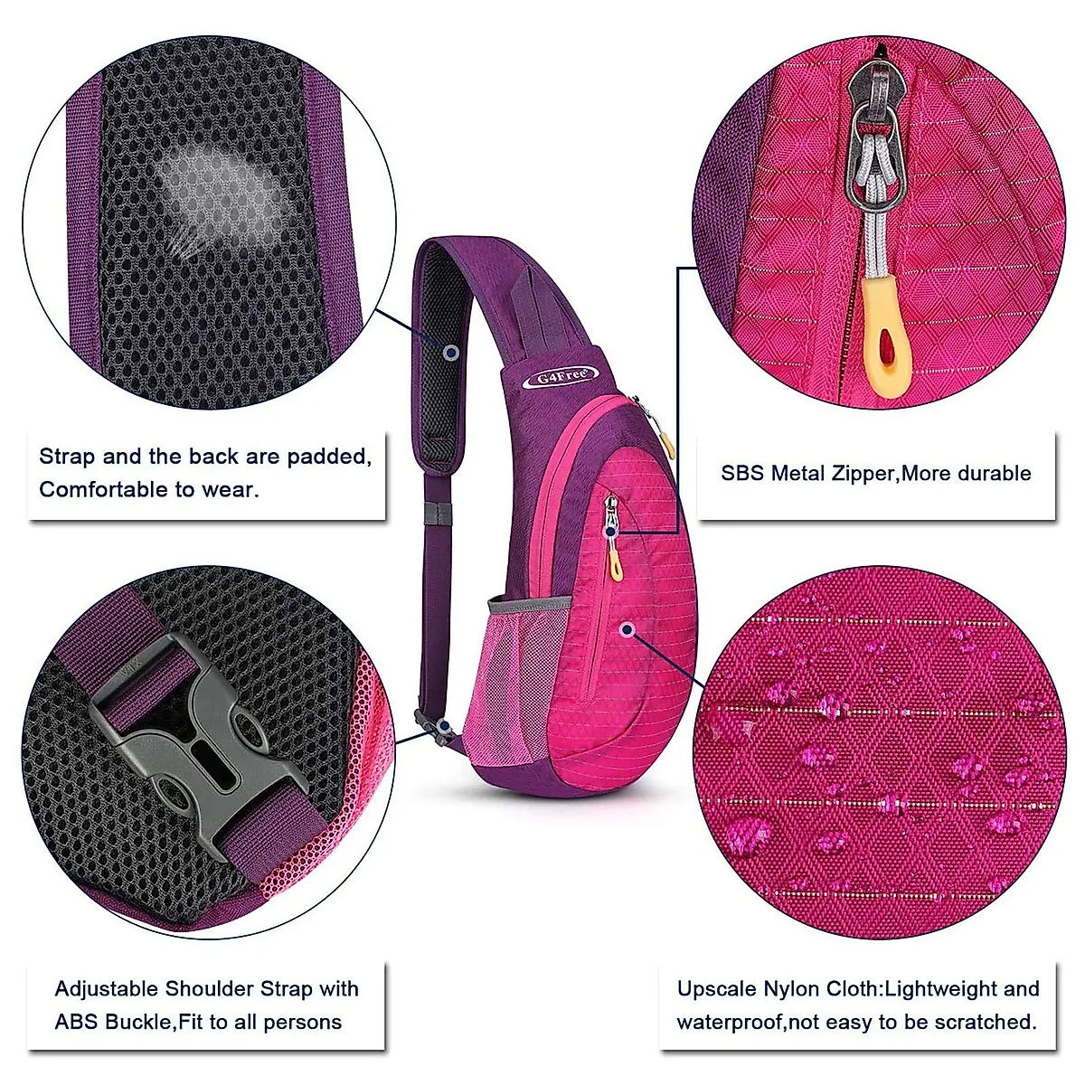 G4Free Sling Bags Men and Women Shoulder Backpack Small Crossbody Chest Sling Backpack (Rose)