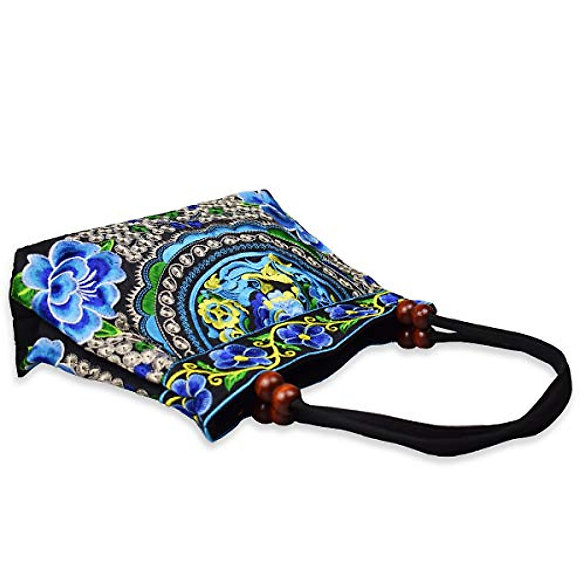 Women's Unique Vintage Hobo Tote Bags Embroidered Floral Shoulder Handbags for lady (APPLE-BLUE), Medium