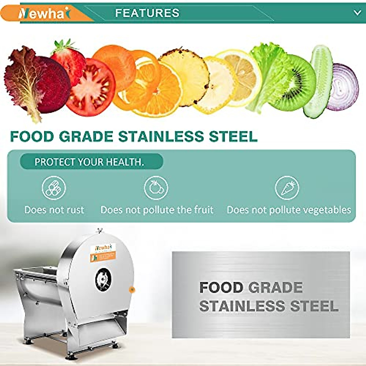 Newhai 0-10mm Commercial Onion Slicer Potato Chips Slicer Tomato Slicing Machine Electric Cabbage Shredder Machine Vegetable Fruit Slicing Machine 0-0.4’’ Stainless Steel (Slicer Machine)